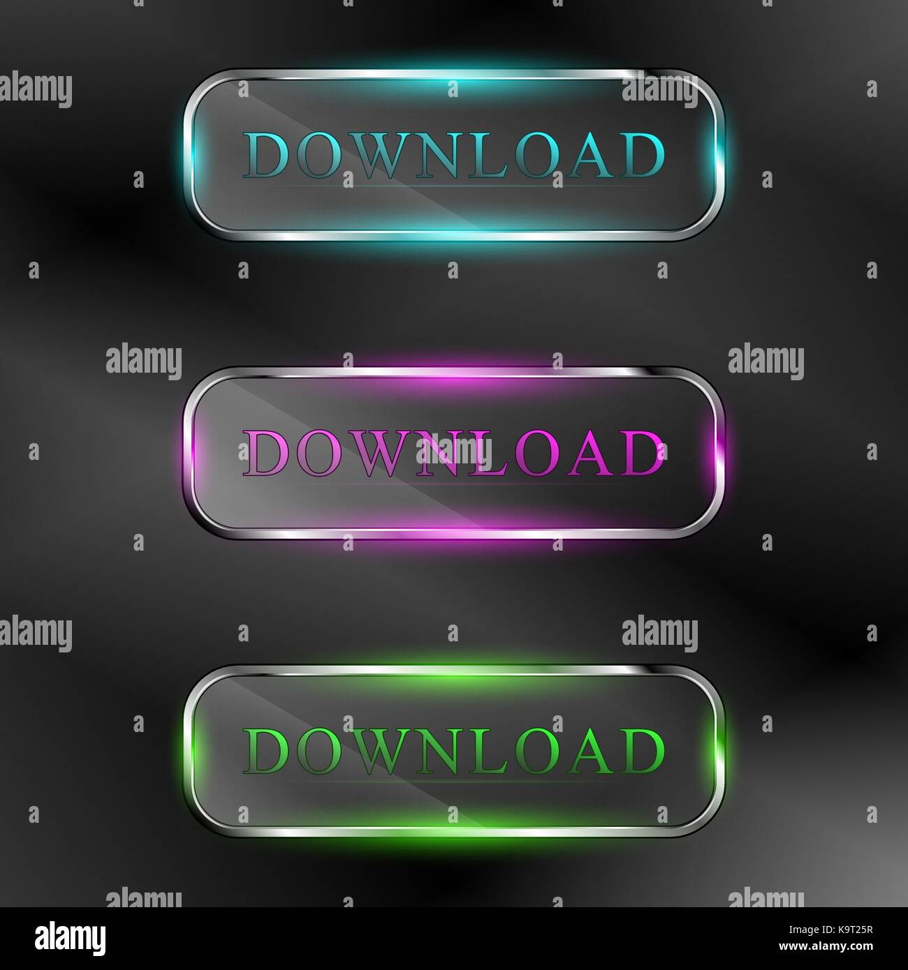 The vector set of transparent buttons with neon light Stock Vector ...