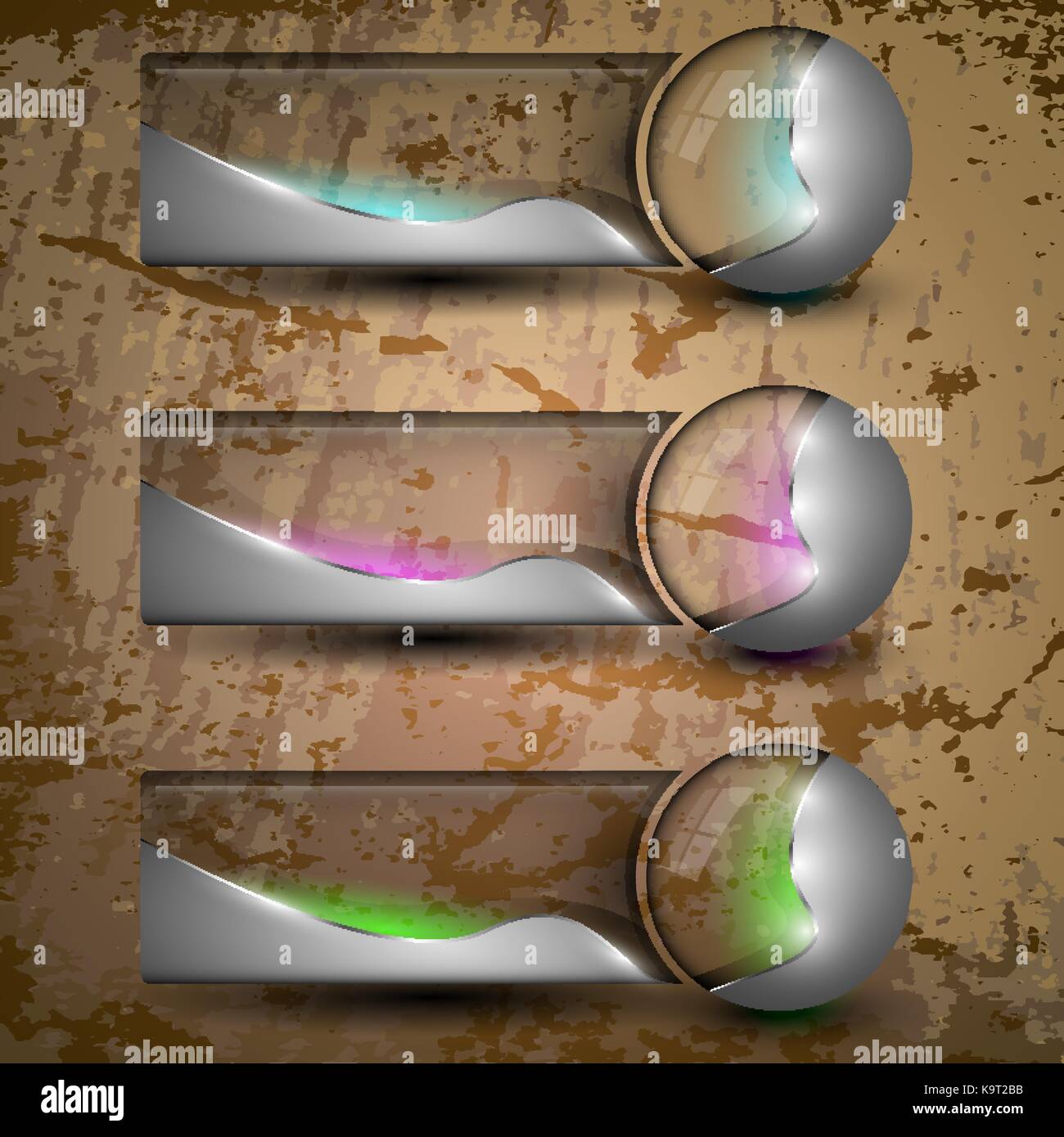 Set of vector illustrations of the transparent spheres and boxes with ...