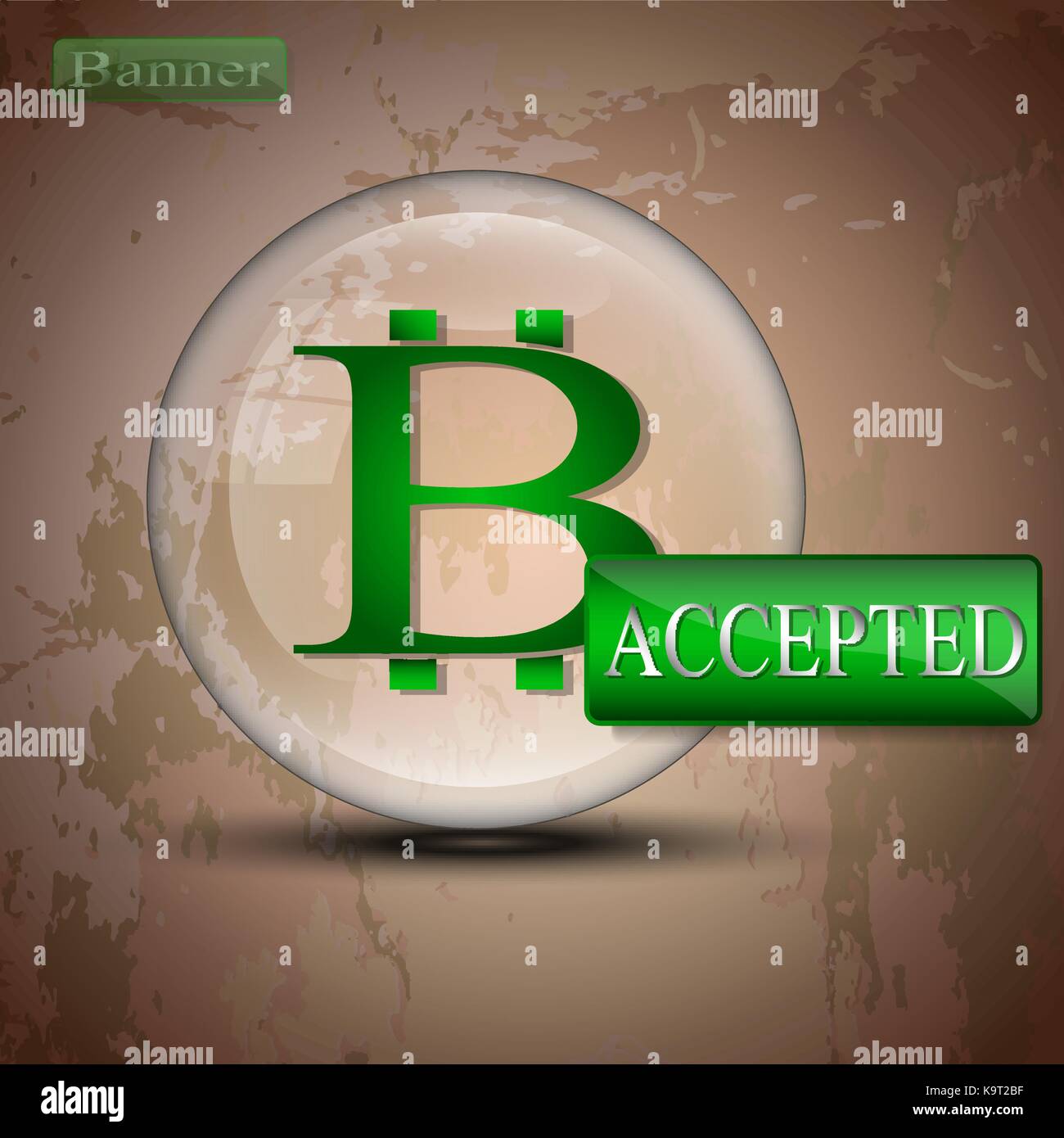 Vector illustration of bitcoin symbol and accepted word in a ...
