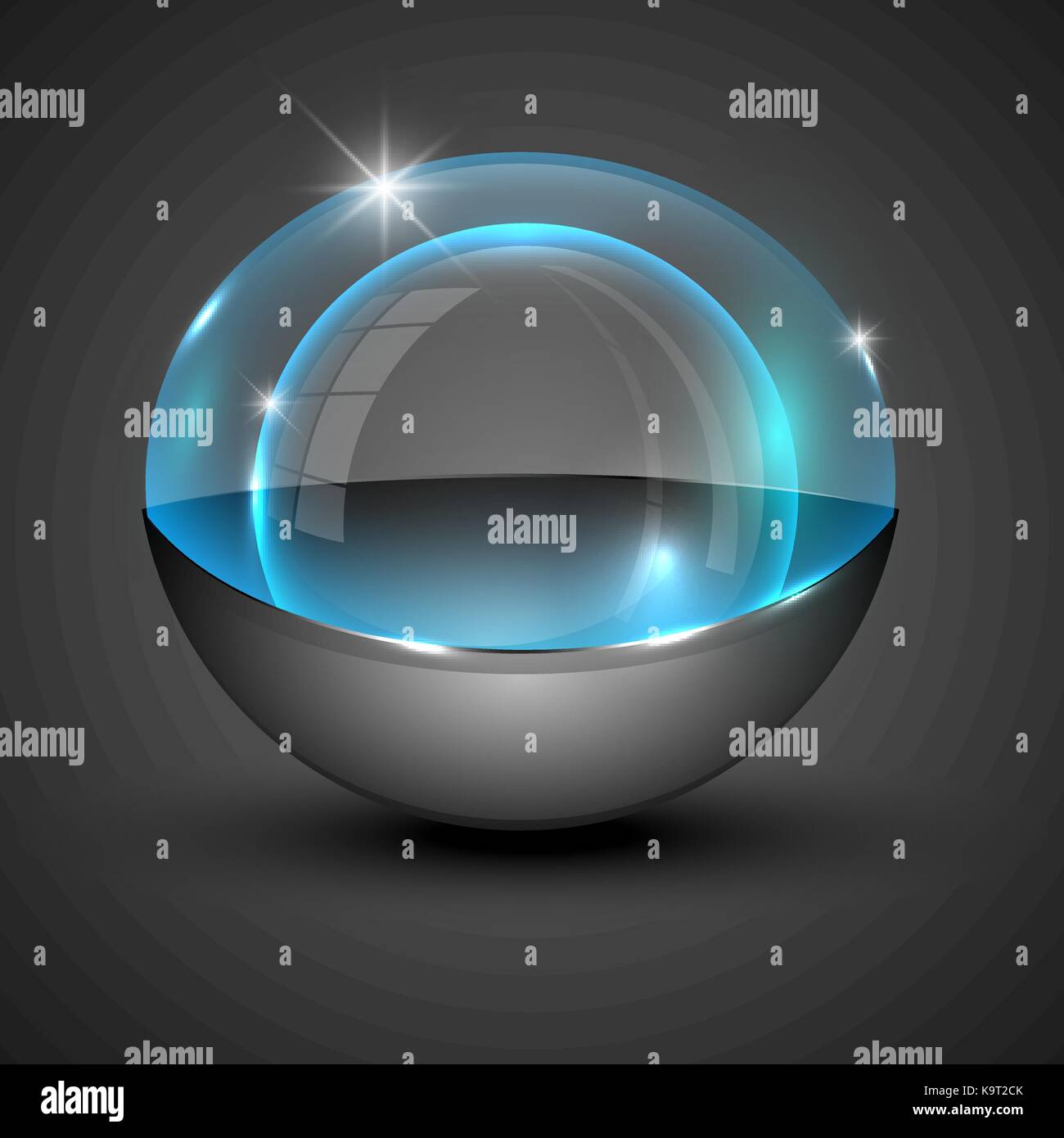 Vector illustration of clear orb illuminated with blue with gray bottom ...