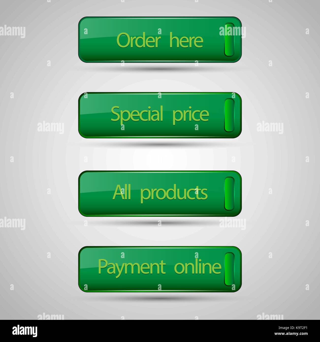 Vector illustration of different green colored buttons for online shop ...