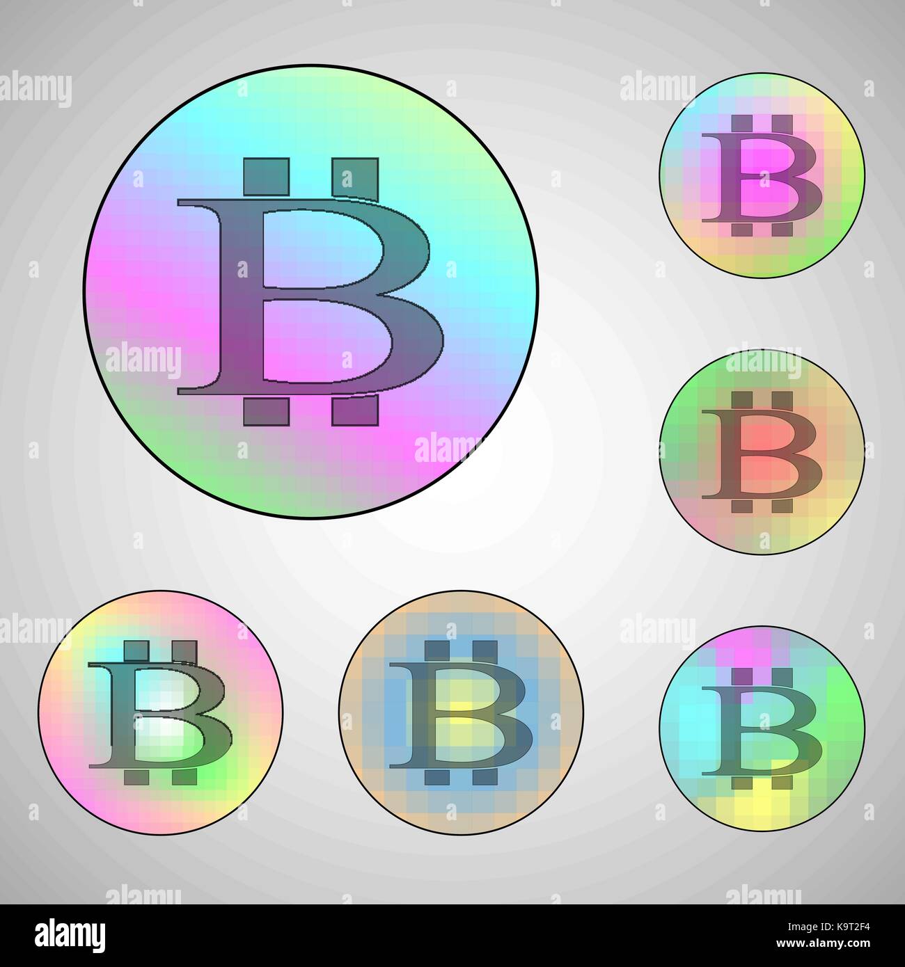 Vector illustration of circle shaped bitcoin symbol in rainbow colored ...