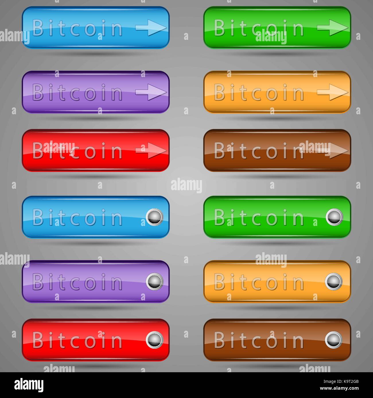 Vector illustration of different colored bitcoin buttons for the web ...
