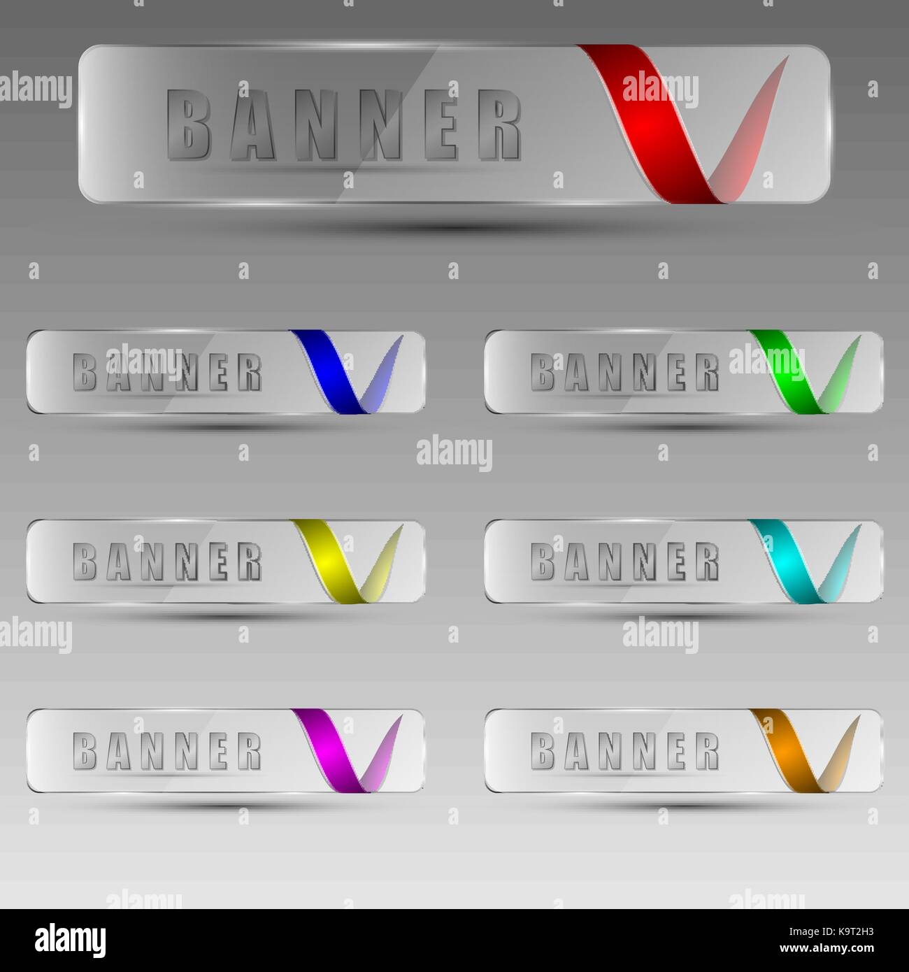 Set of clear banners with different colored ribbons. Vector ...