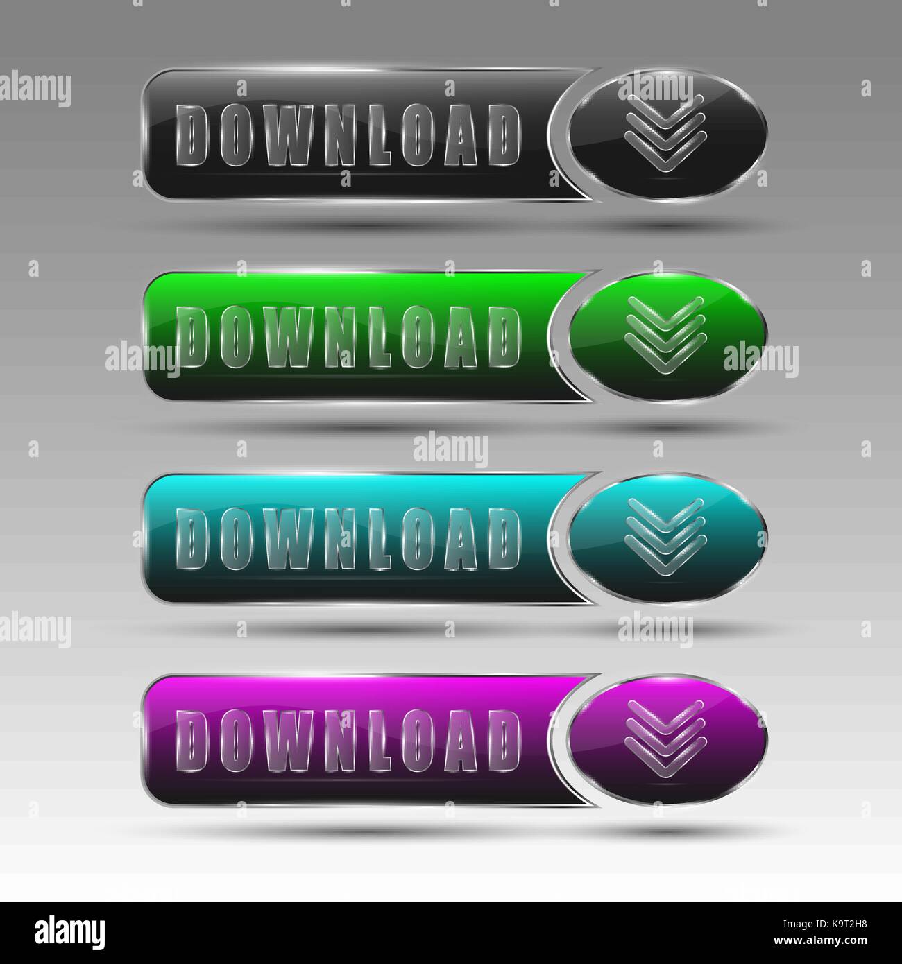 Set of different colored download buttons with arrows. Vector ...