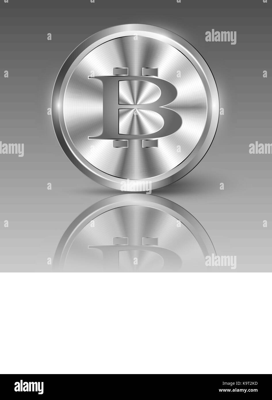 Vector illustration of bitcoin cryptocurrency emblem on shiny metal ...
