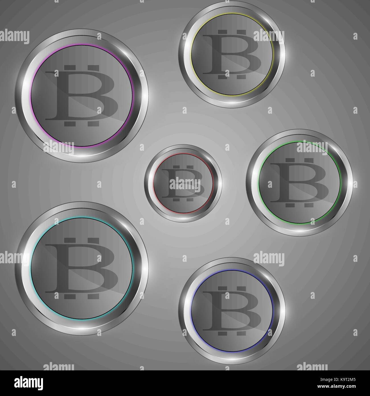 Vector illustration of different colored circle bitcoin cryptocurrency ...