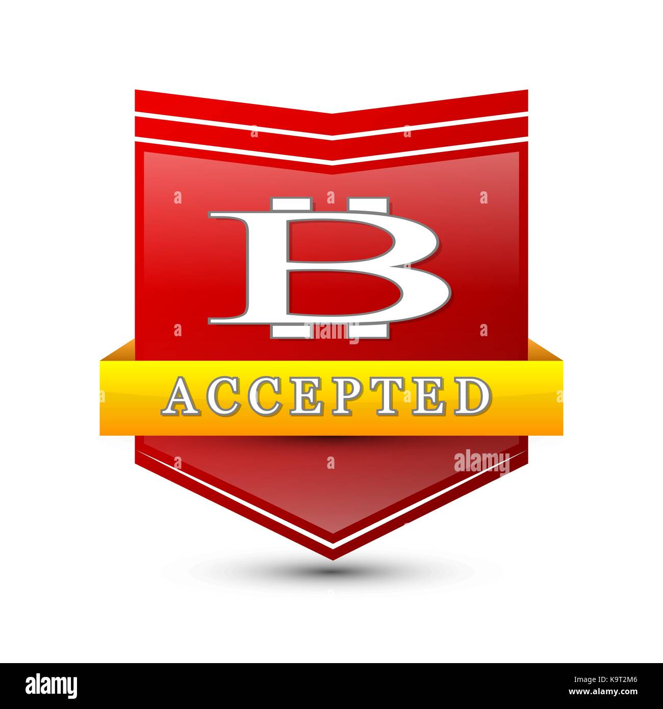 Vector illustration of red colored shield with bitcoin logo and ...