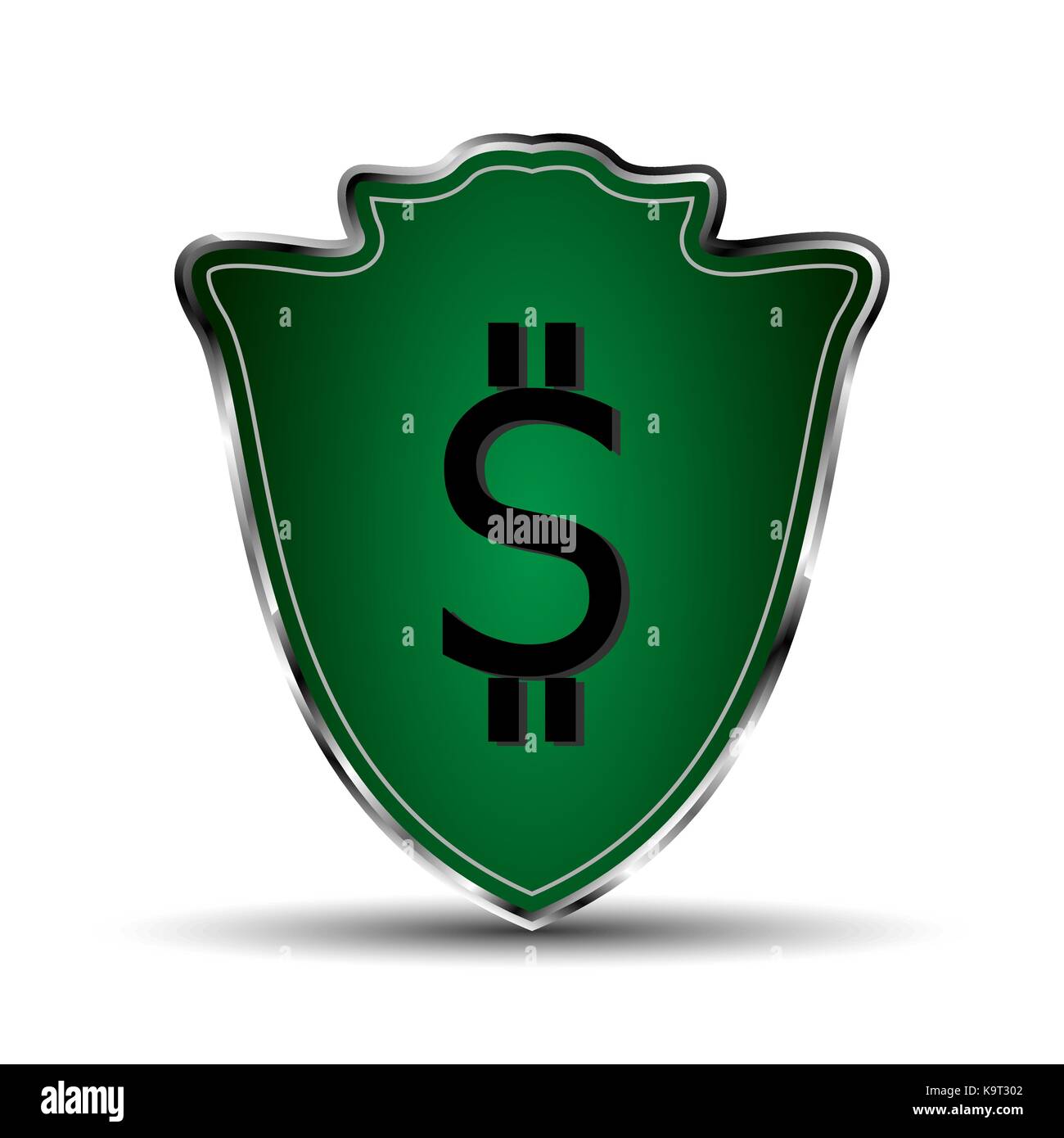The vector green shield in a metal frame with dollar symbol Stock ...