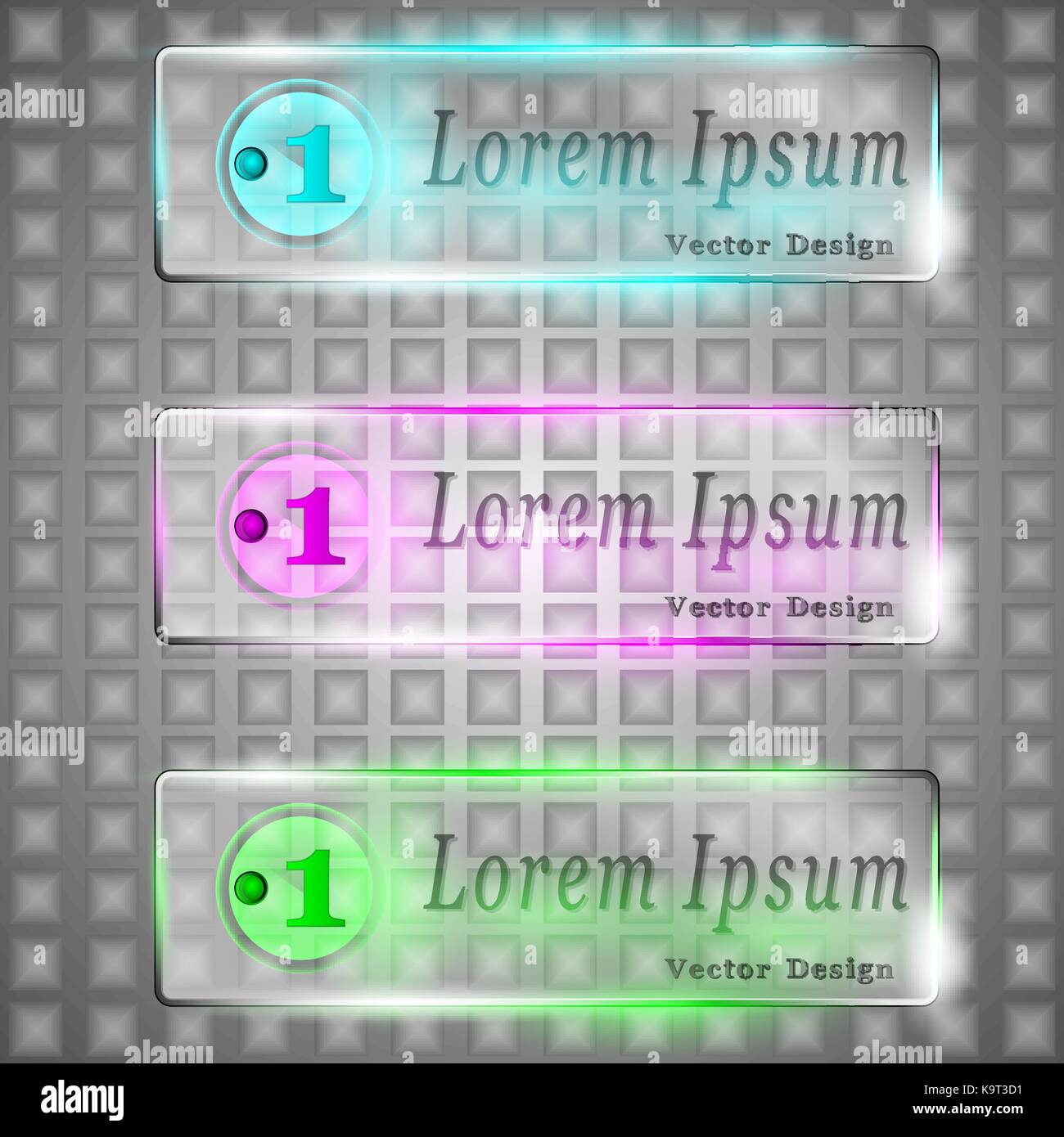 Vector illustration of clear banners with colorful illumination and one ...