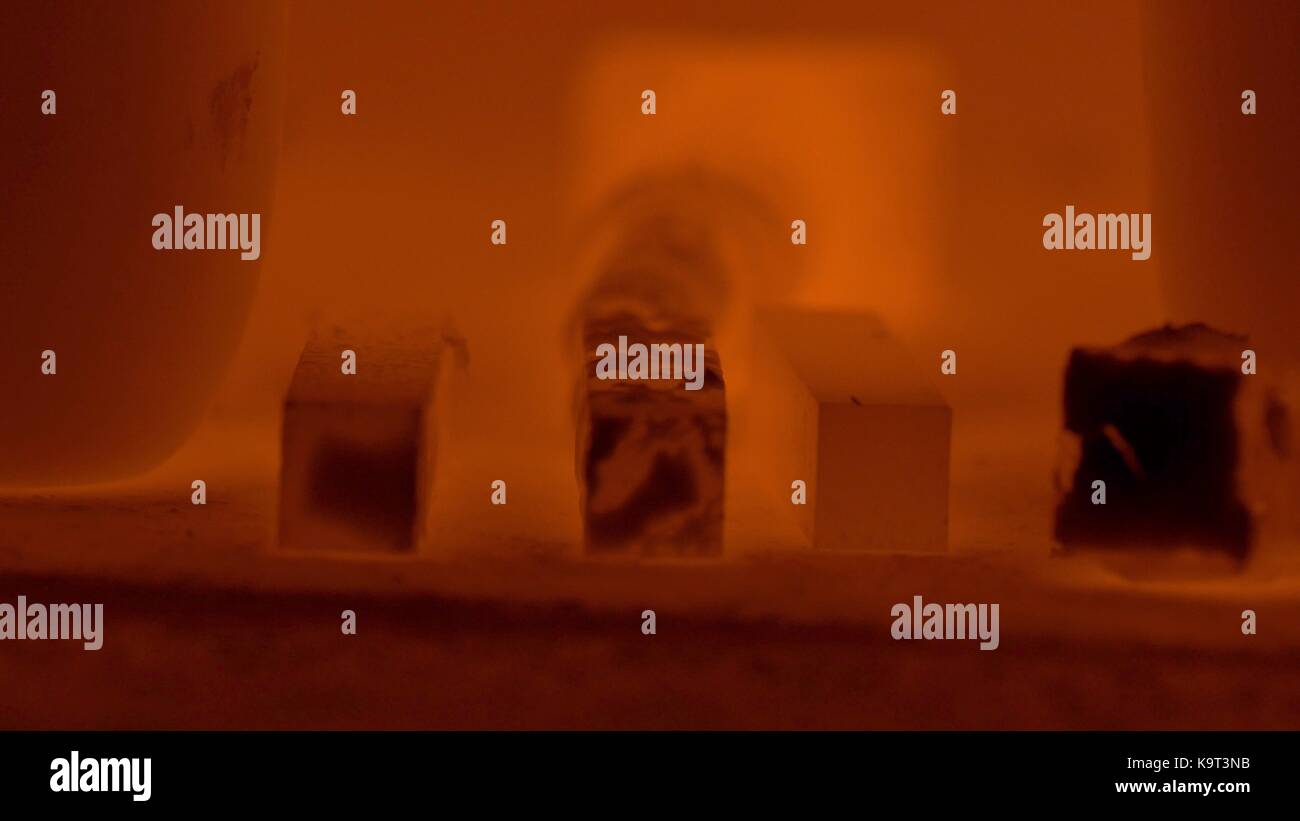 Metal details inside a furnace. Steel parts inside the furnace ...