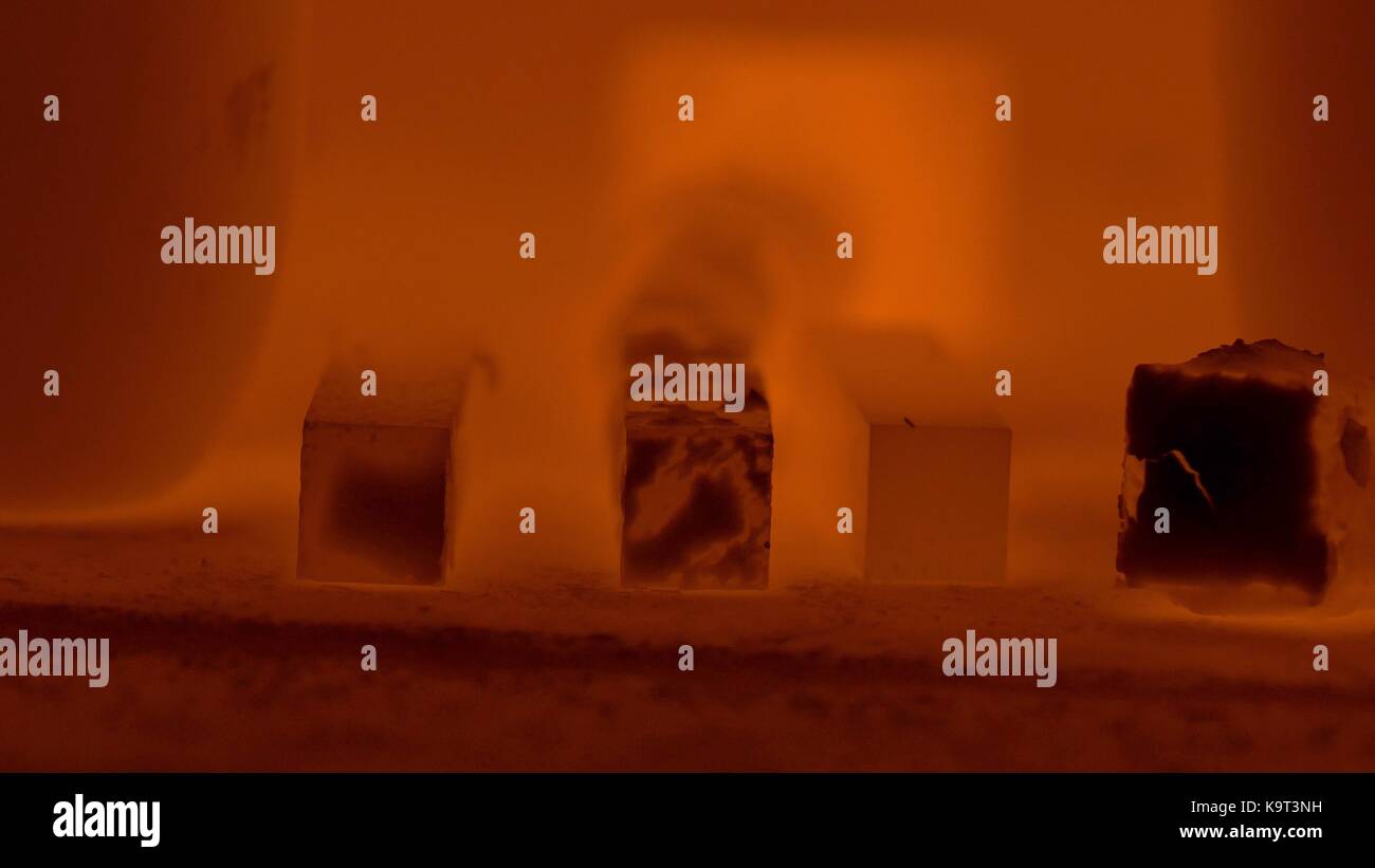 Metal details inside a furnace. Steel parts inside the furnace ...