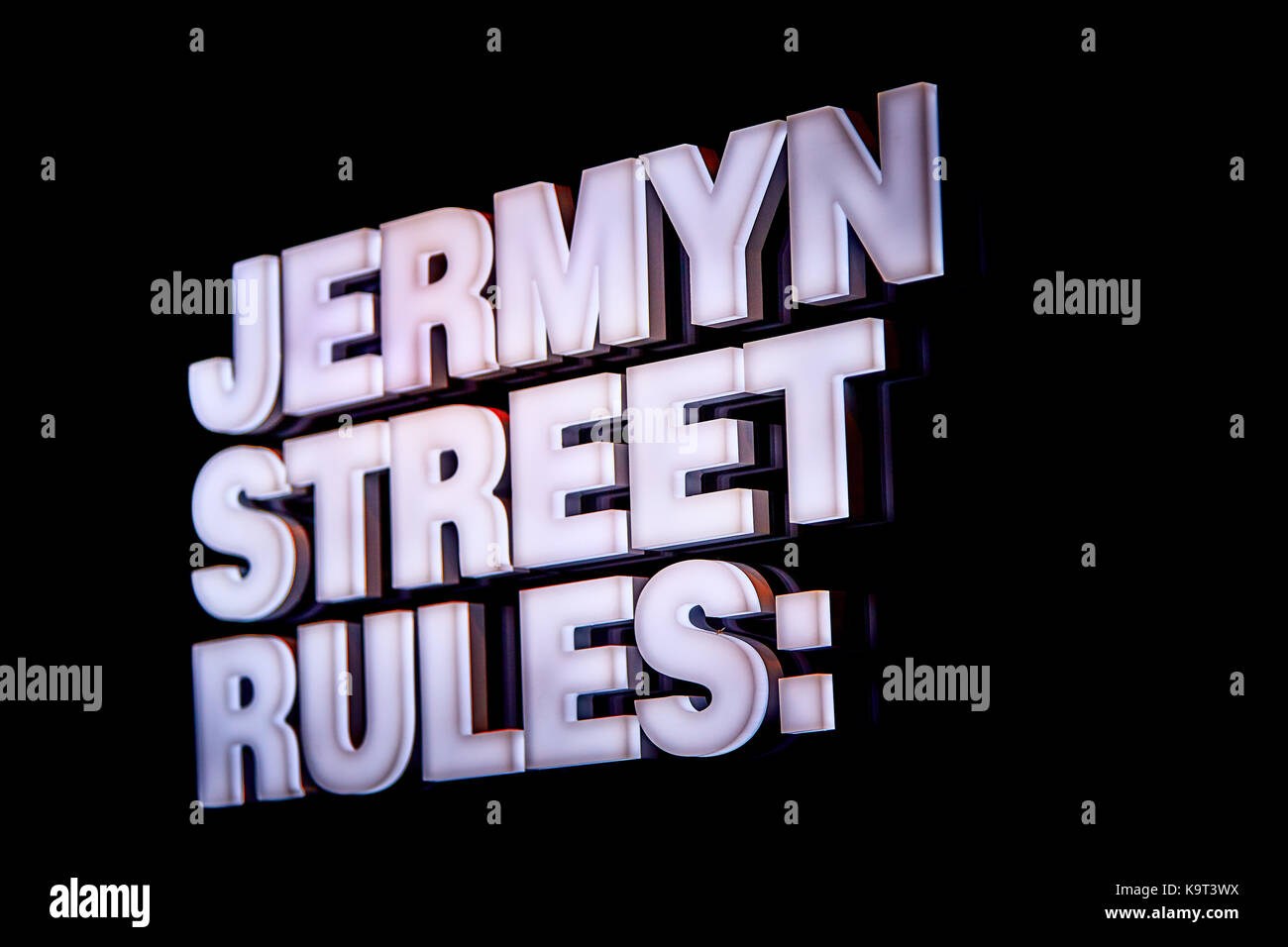 Neon sign saying “Jermyn Street Rules:” Stock Photo - Alamy
