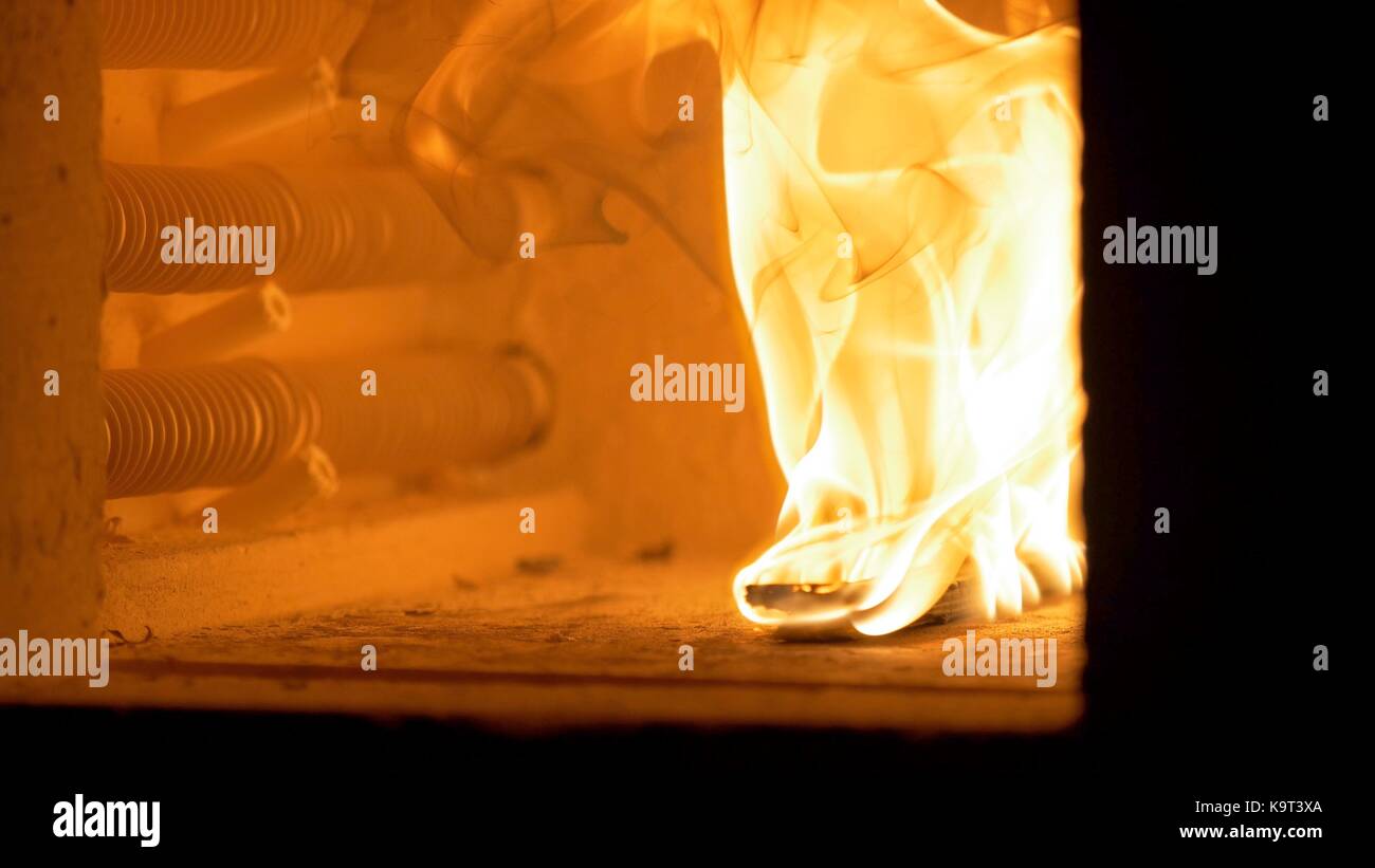 Metal details inside a furnace. Steel parts inside the furnace ...