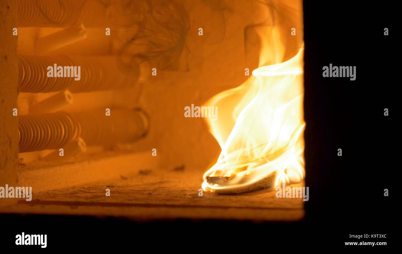 Metal details inside a furnace. Steel parts inside the furnace ...