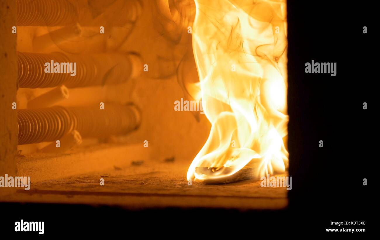 Metal details inside a furnace. Steel parts inside the furnace ...
