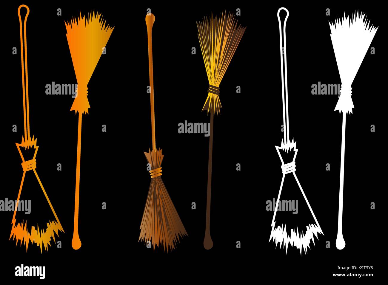Halloween witches broomstick, Witches broom illustration vector Stock ...
