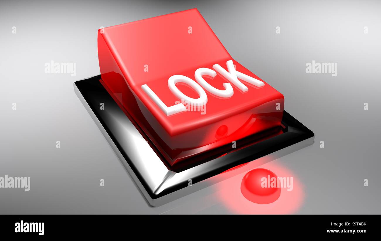 LOCK red switch on - 3D rendering Stock Photo - Alamy
