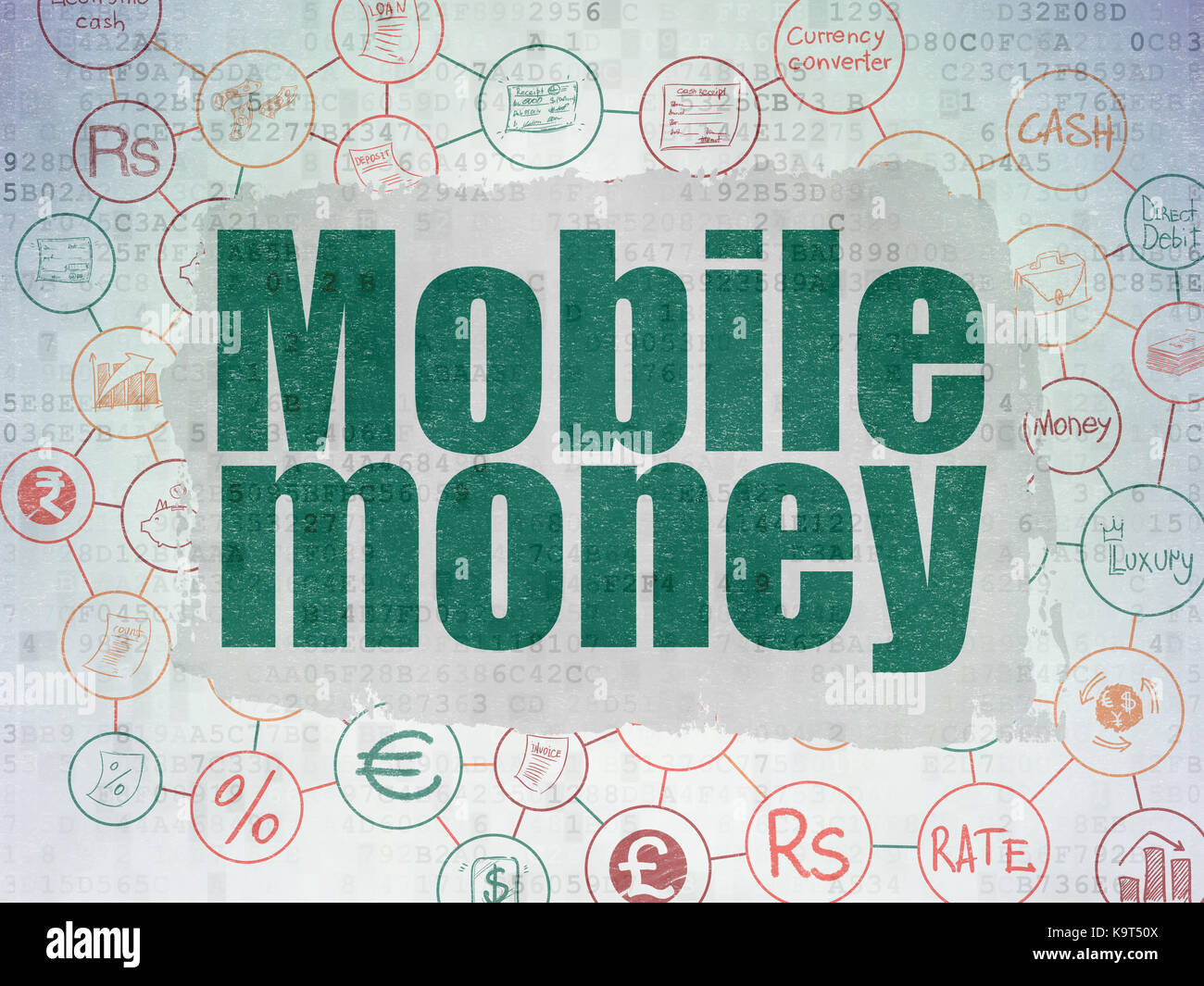 Currency concept: Mobile Money on Digital Data Paper background Stock ...