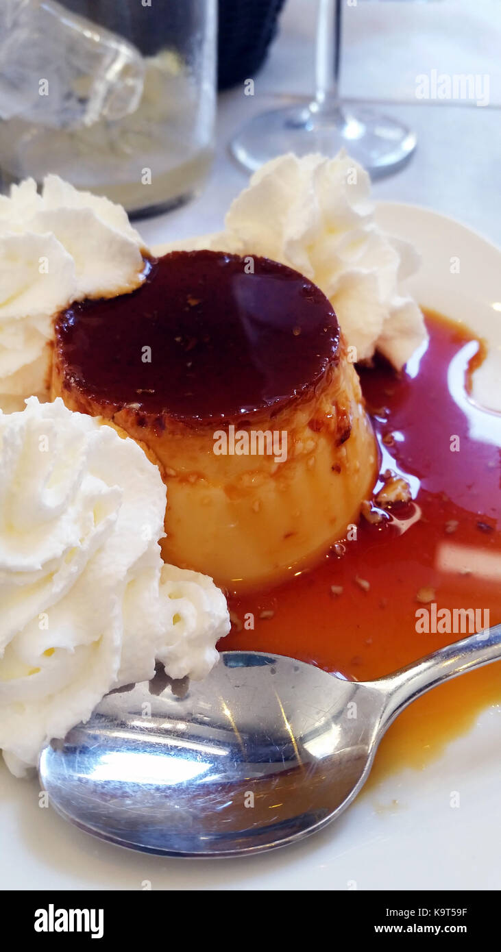 Delicious creme caramel dessert in a French restaurant Stock Photo - Alamy
