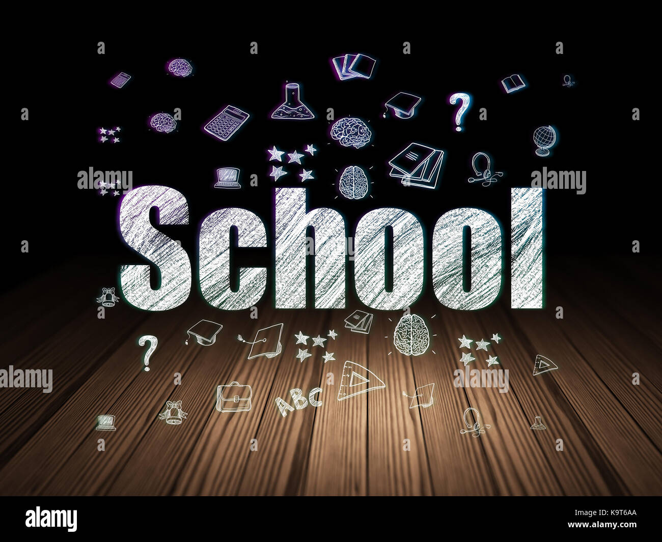 Learning concept: School in grunge dark room Stock Photo - Alamy