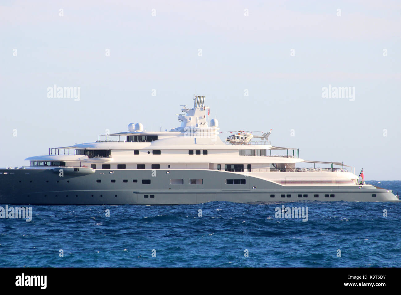 Luxury yacht with Helicopter on the Back Side View in Monaco Stock ...