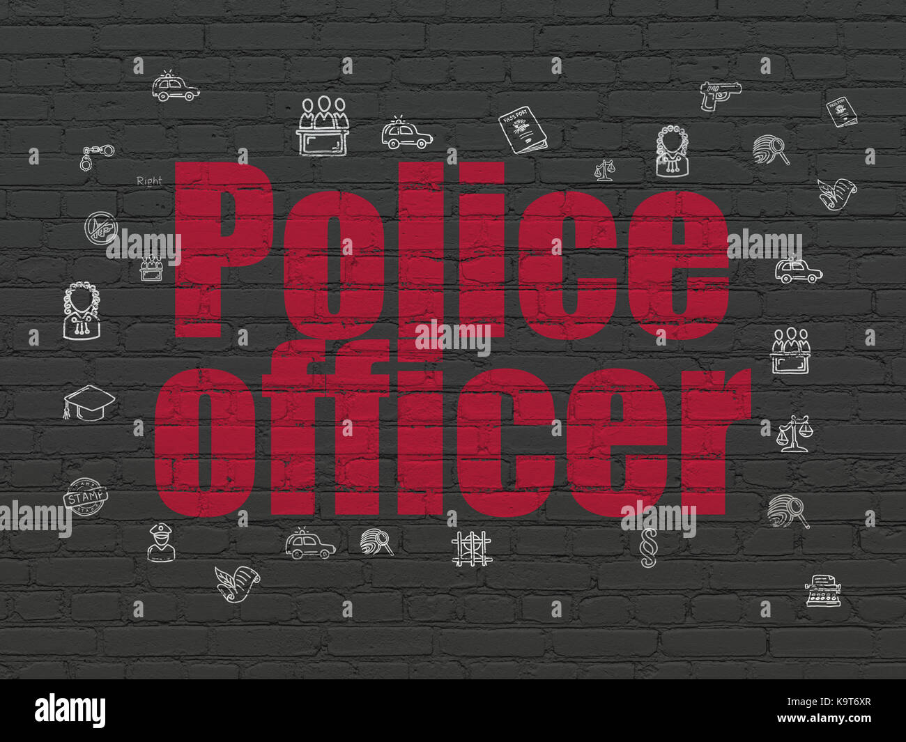 Law concept: Police Officer on wall background Stock Photo - Alamy