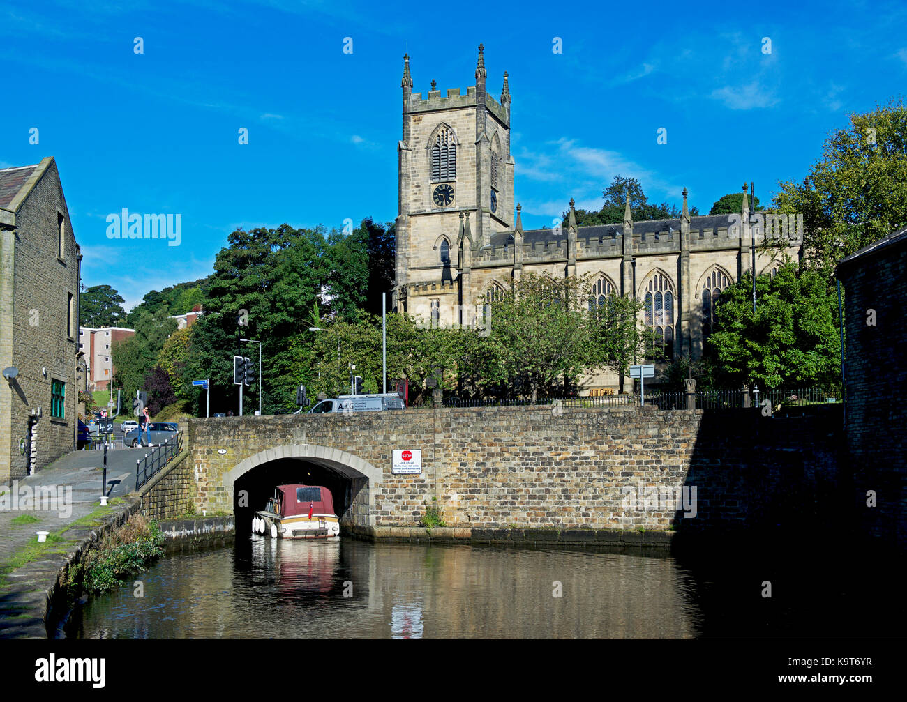 Boat entering tunnel, the Rochdale Canal at Sowerby Bridge, Calderdale ...