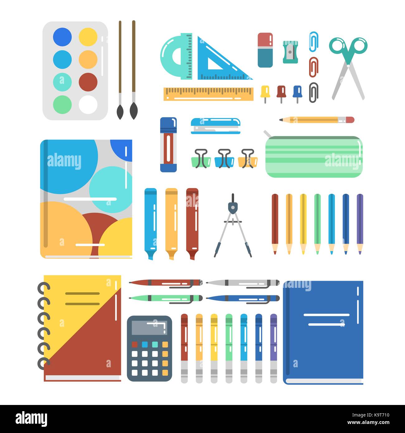 illustration of icons set for school and office work Stock Vector Image ...