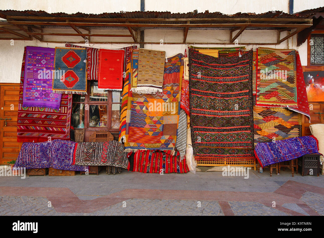 Carpet souvenir shop in the streets of the Medina of Rabat, Morocco ...