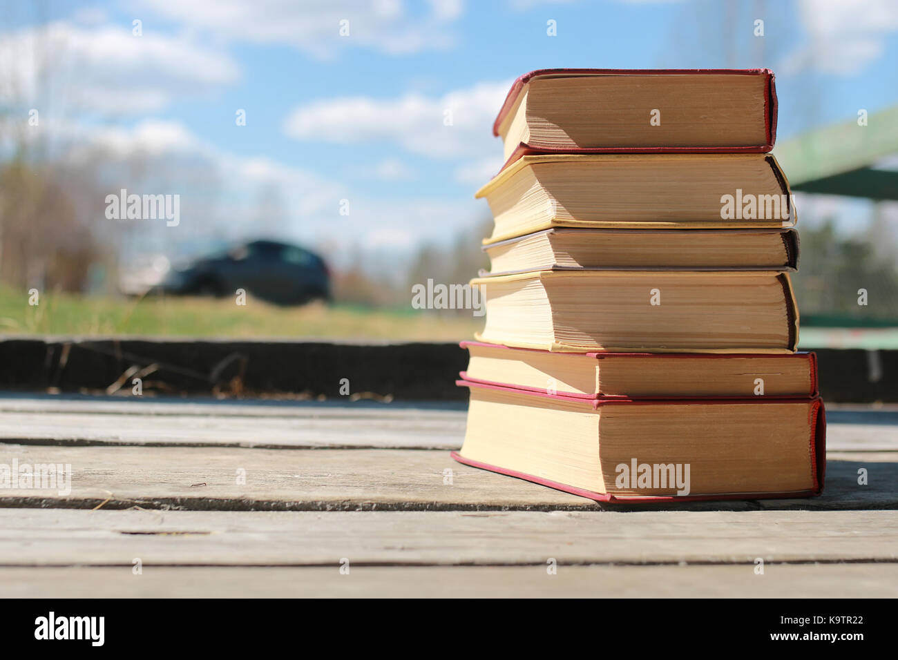 books standing on a table Stock Photo - Alamy