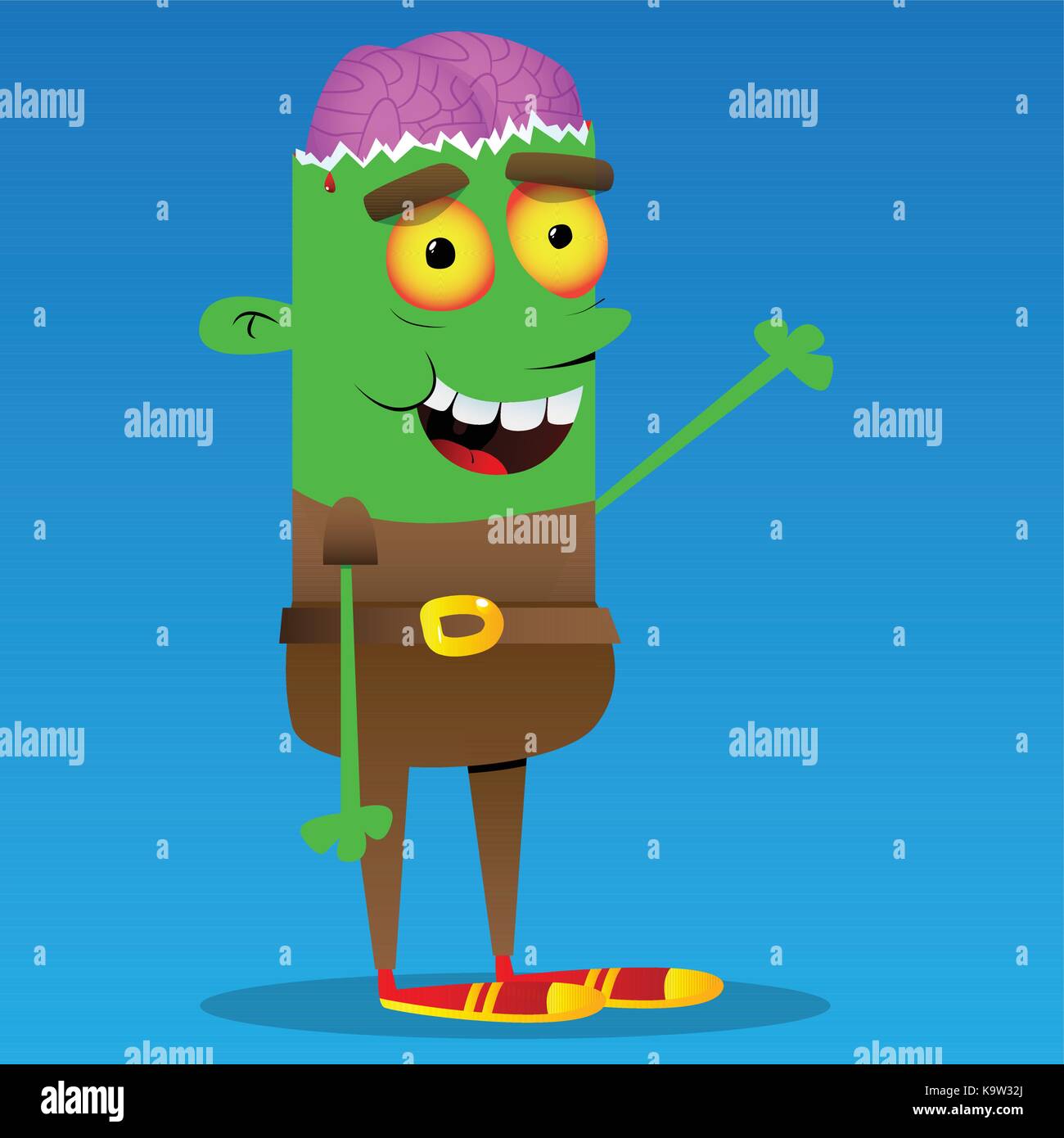 Happy smiling zombie mascot waving hand. Vector cartoon character ...