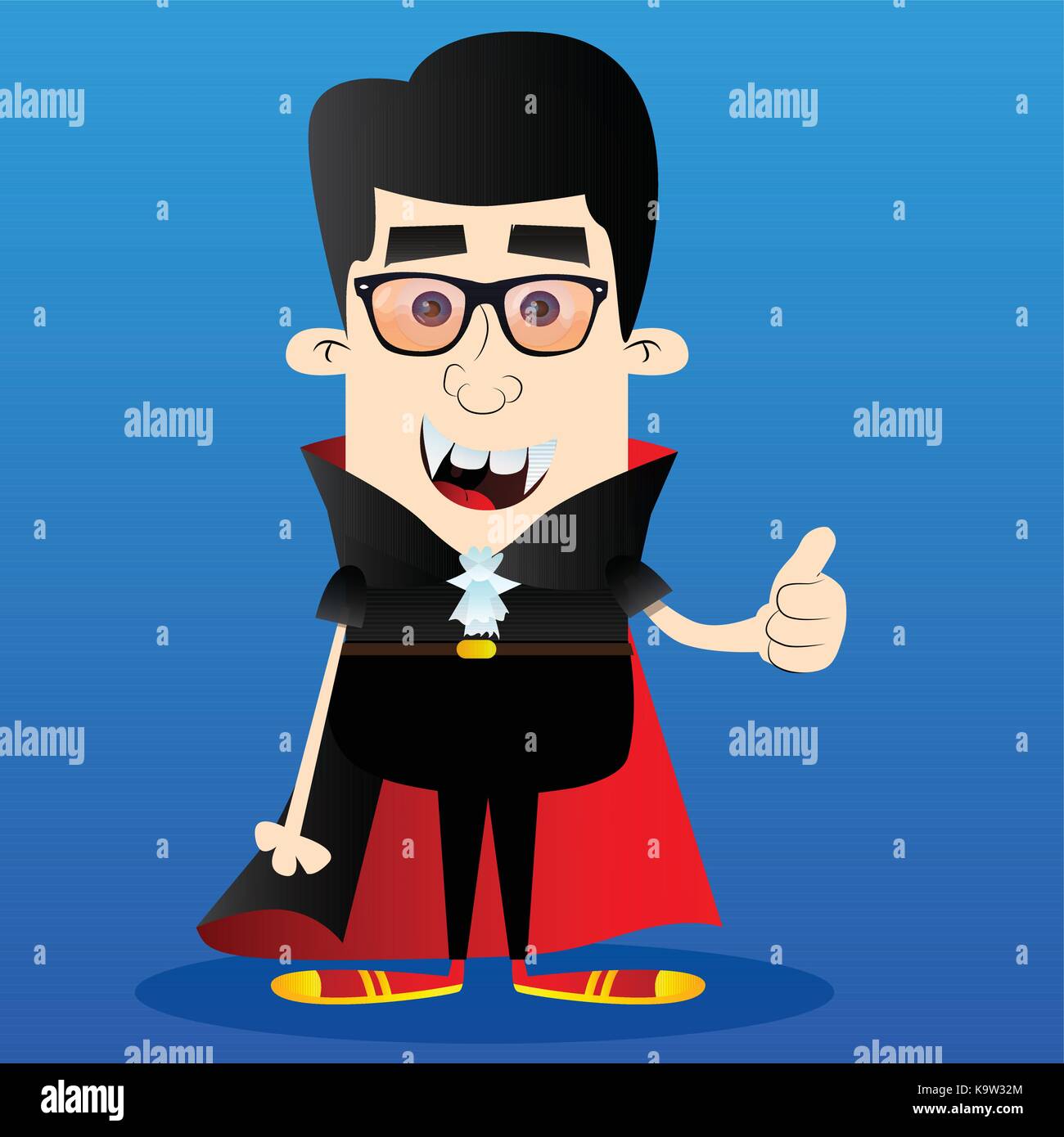 Happy smiling vampire mascot showing thumb up. Vector cartoon character ...