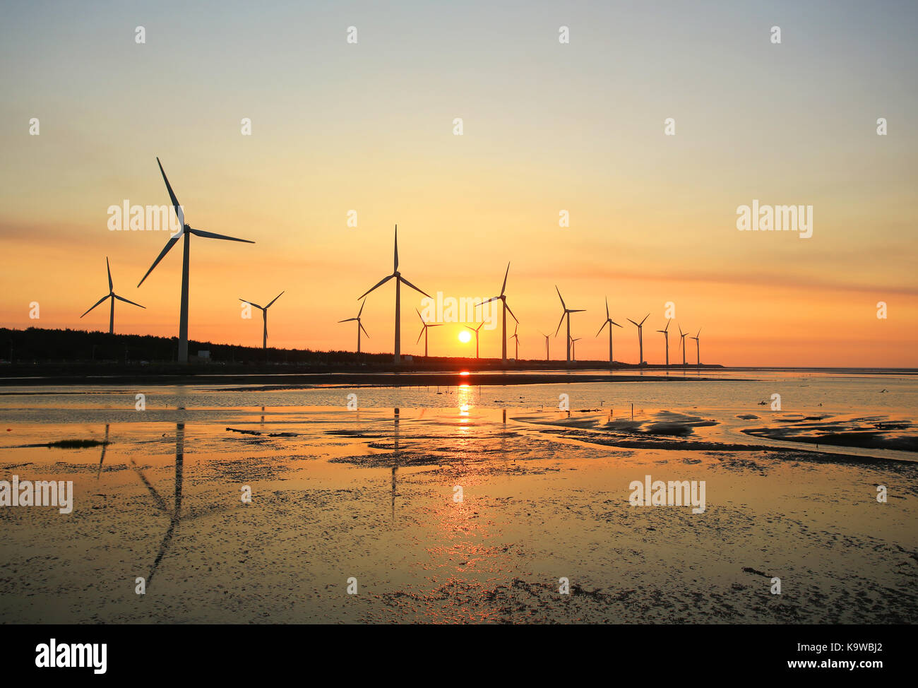 Gaomei Wetlands scenery , one of taiwan landmark. sunset of wind farm ...