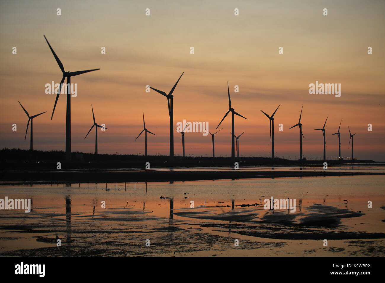 Gaomei Wetlands scenery , one of taiwan landmark. sunset of wind farm ...