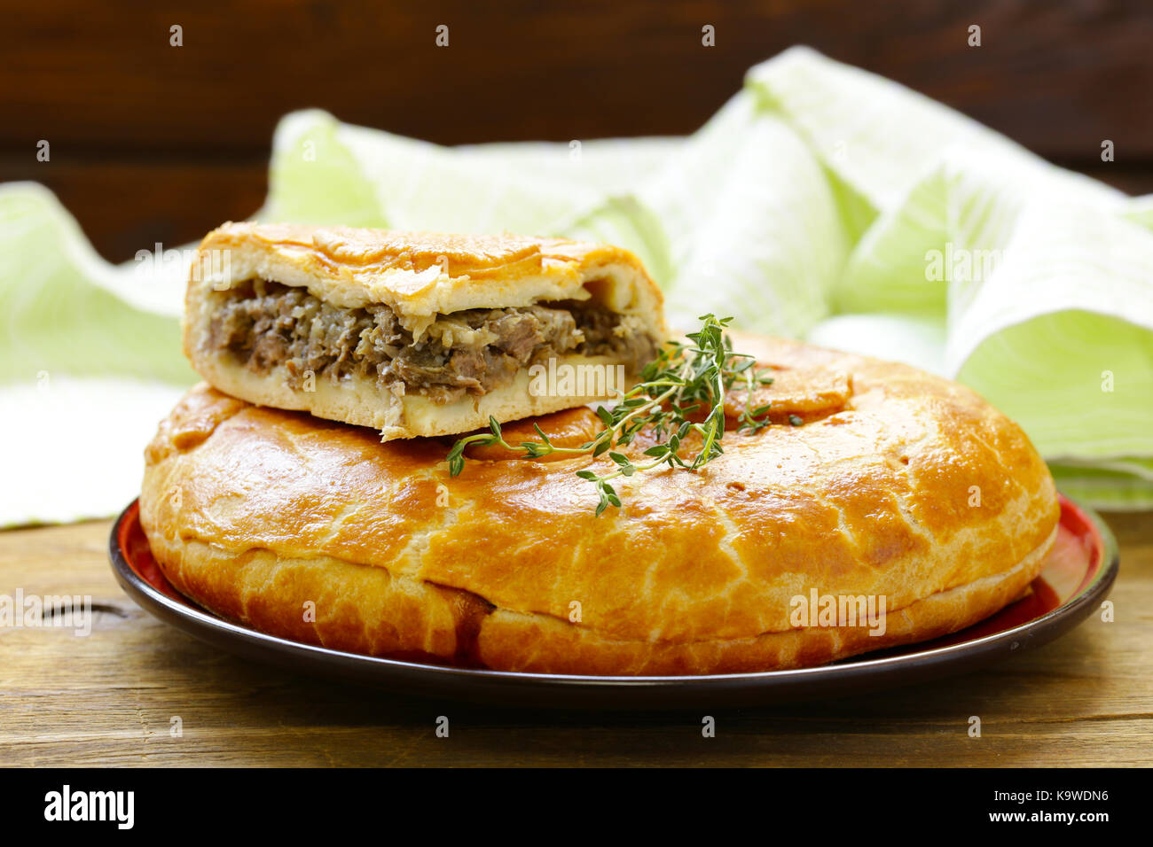 homemade meat pie with thyme for lunch Stock Photo - Alamy