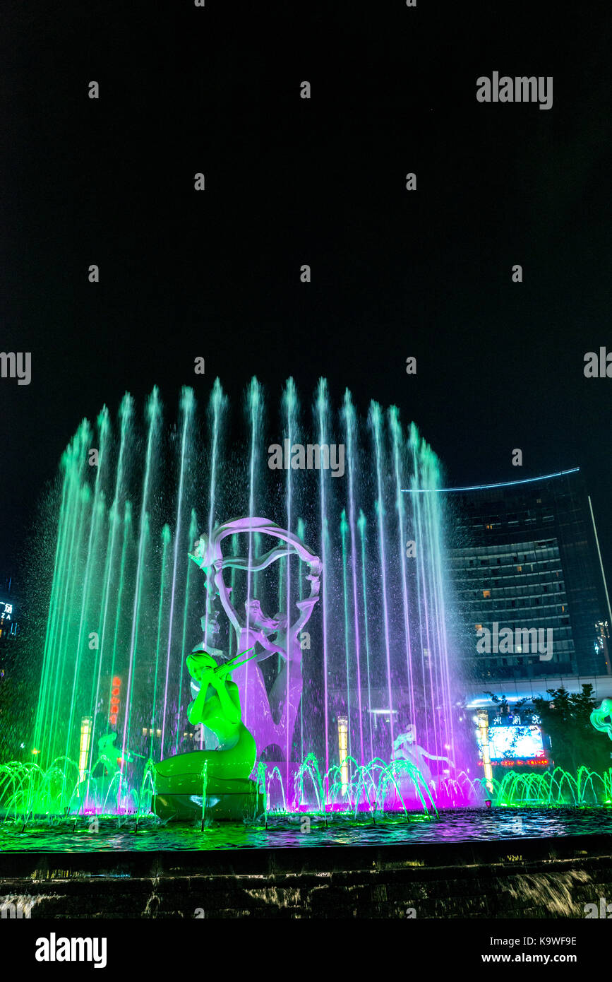 Wulin Square Musical Fountain, night, china tourist water Stock Photo ...