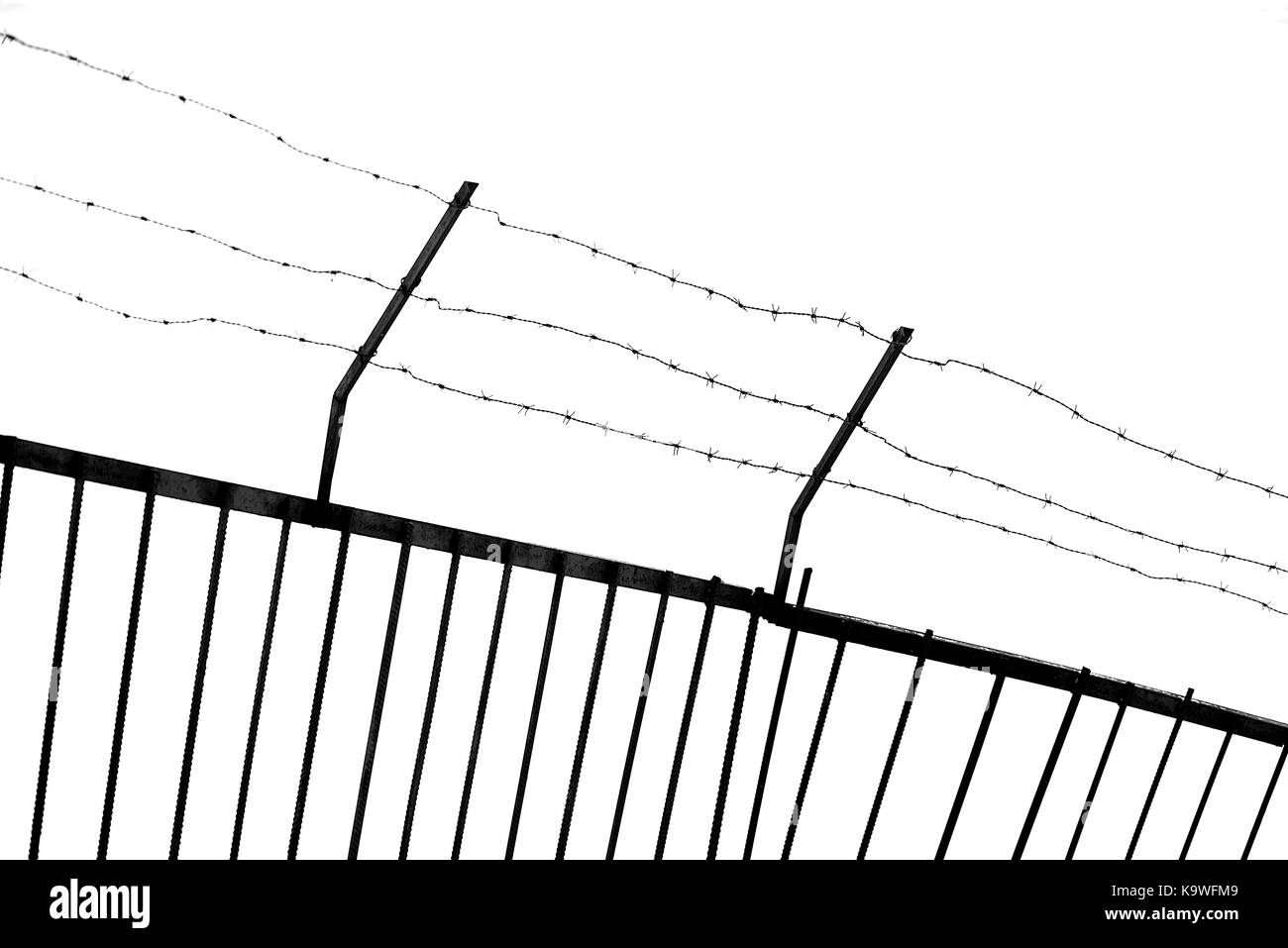 Railing railings barrier fencing wire fence Black and White Stock ...