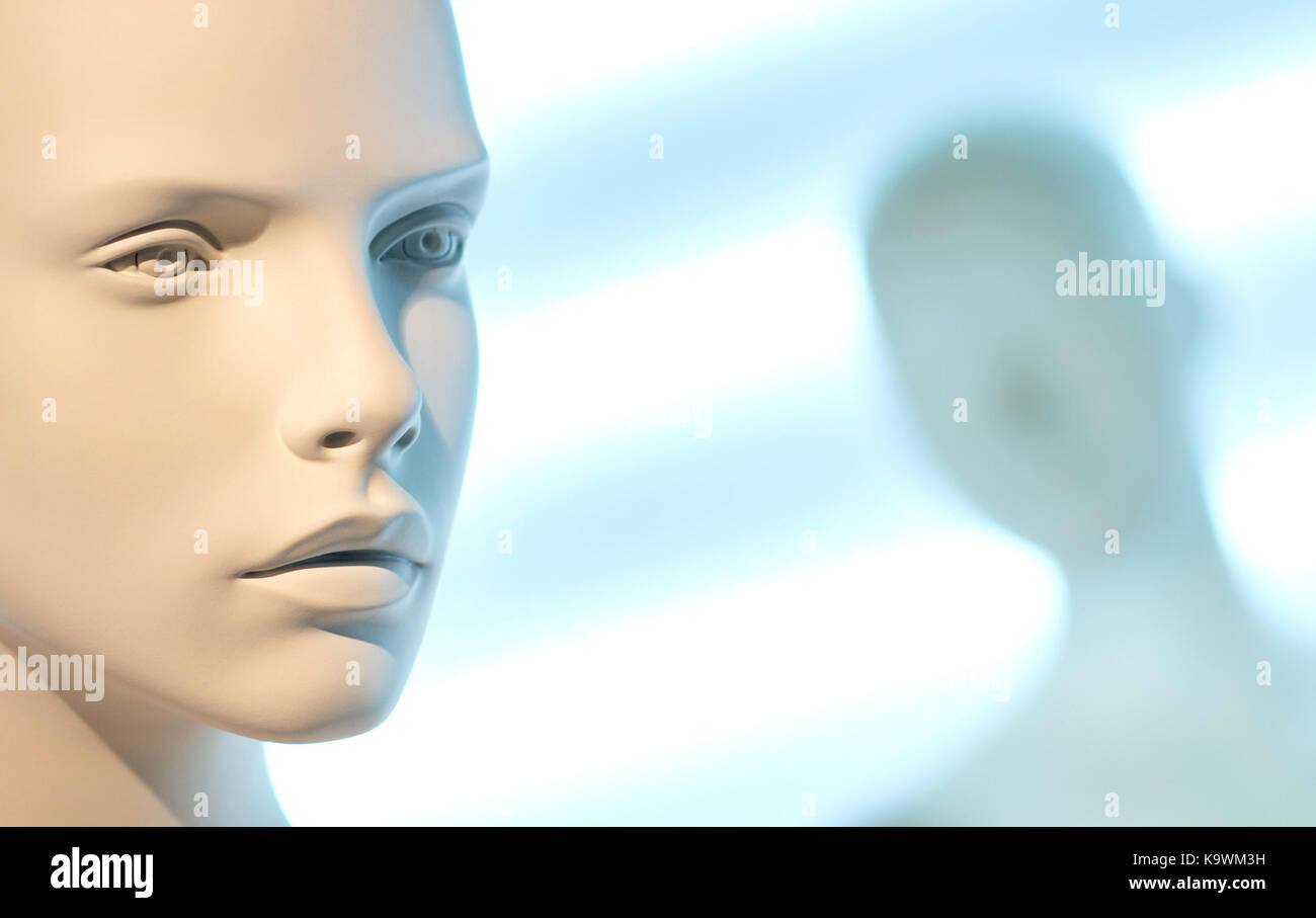 The head of a female mannquin with detailled eye area is on display in ...