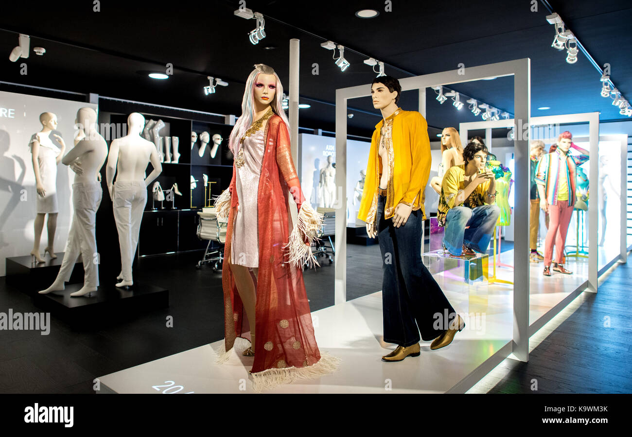 Differently designed mannequins with a detailed eye area and wigs are ...