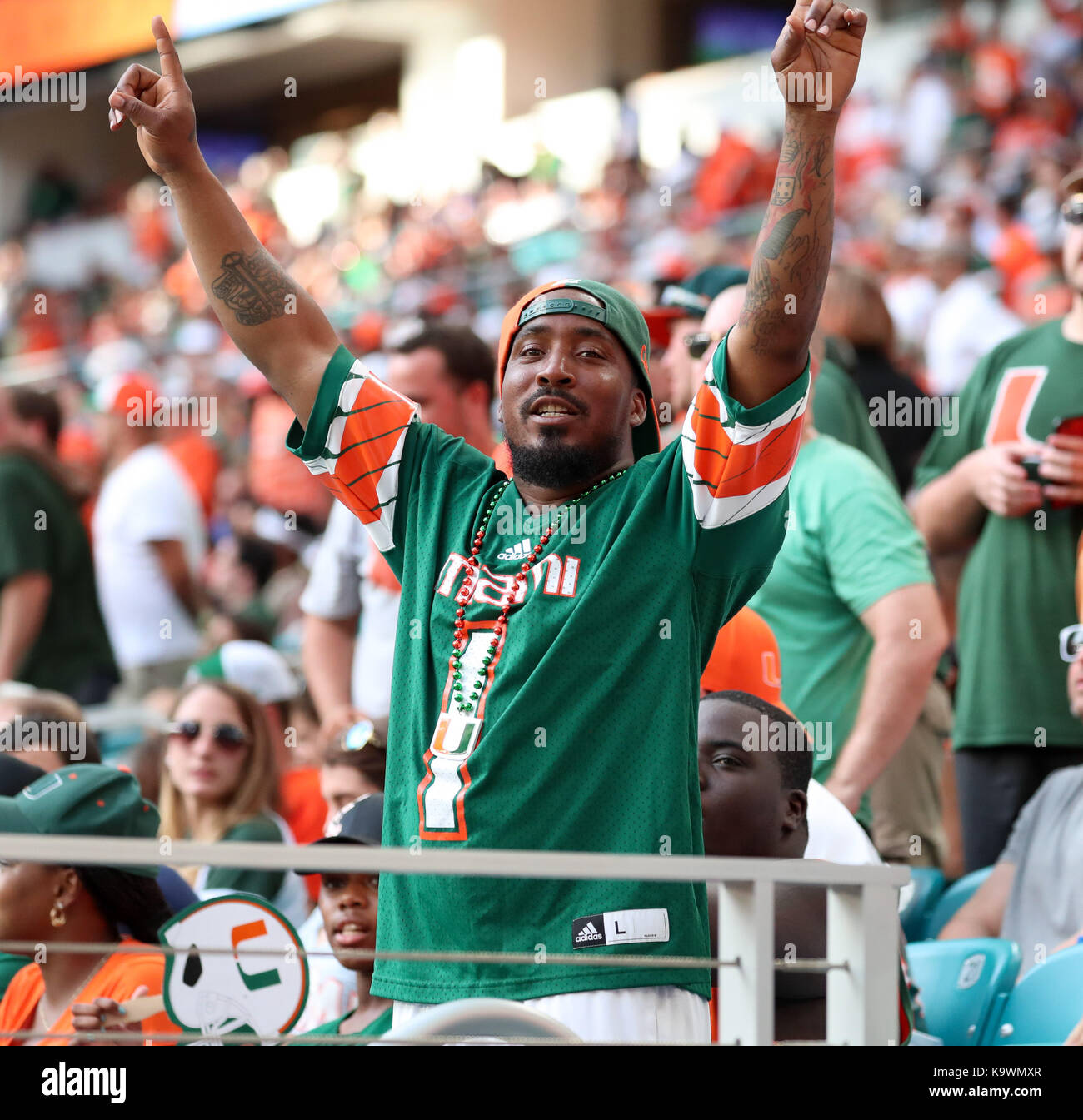 Miami Gardens, Florida, USA. 23rd Sep, 2017. A Miami Hurricanes fan ...