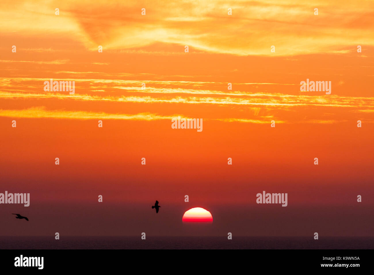 England, Broadstairs. Sunrise over the horizon over the English Channel ...