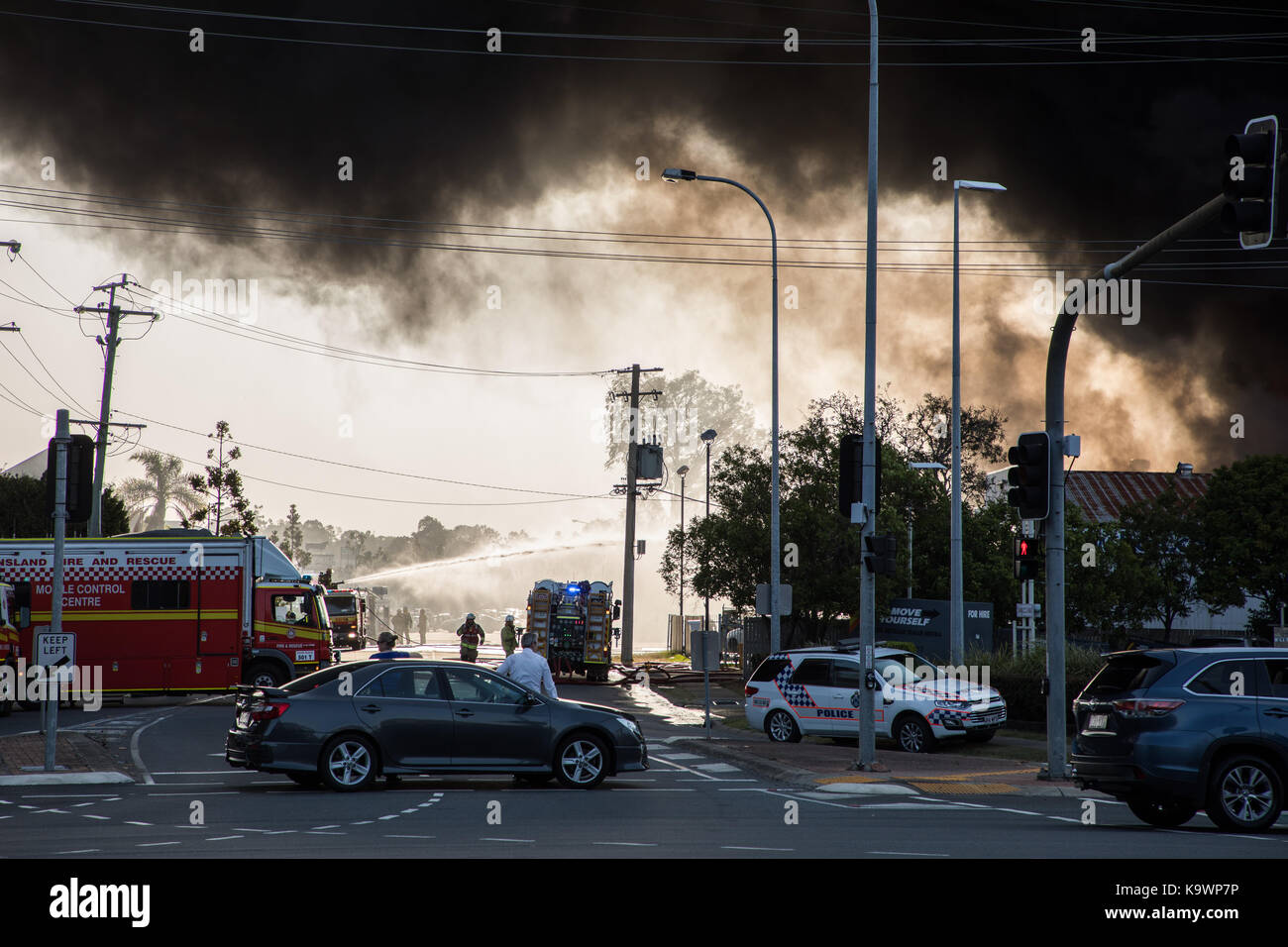 Brisbane, Australia. 24th September, 2017. Huge blaze of a factory fire ...