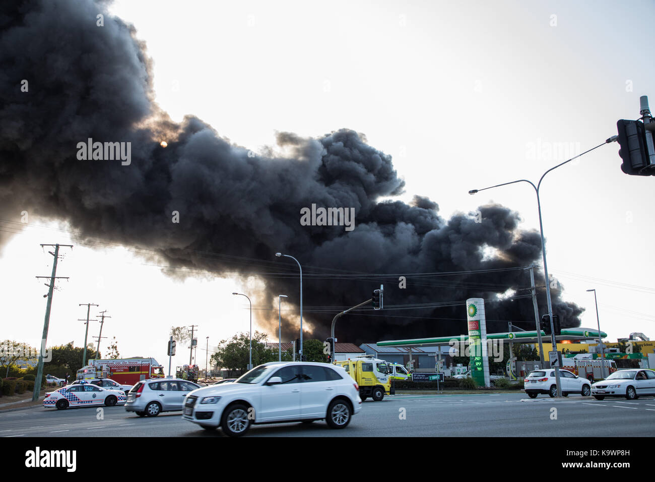 Brisbane, Australia. 24th September, 2017. Huge blaze of a factory fire ...