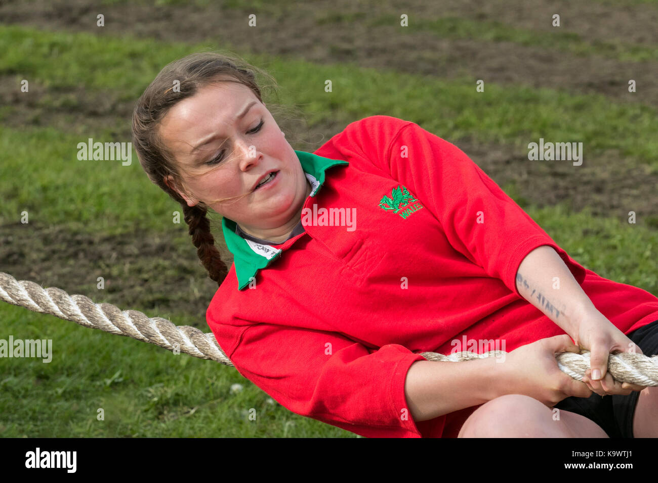 Teamwork, rope challenge, sporting event at Southport, Merseyside, UK ...