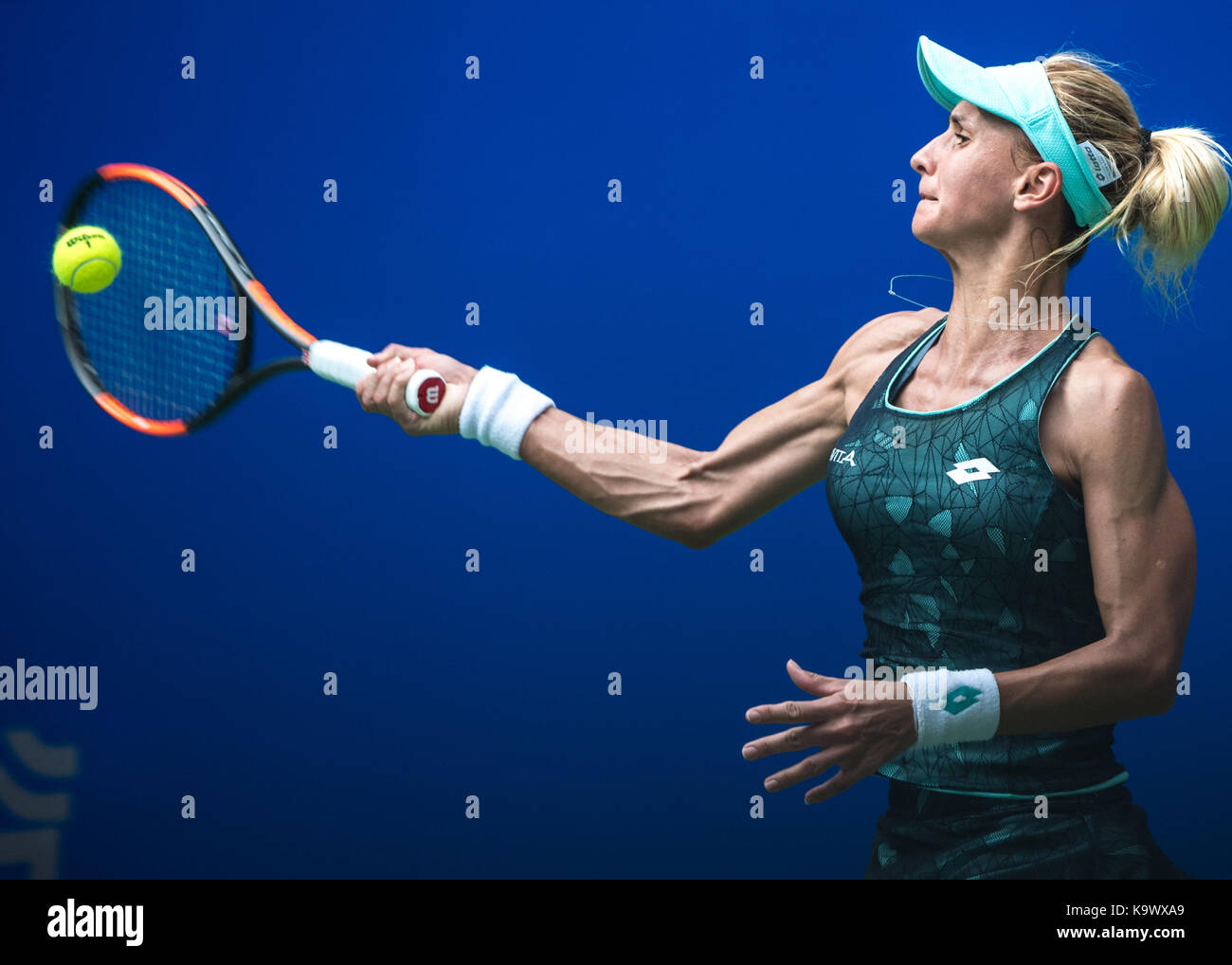 Wuhan, China. 24th September, 2017. Lesia Tsurenko of Ukraine returns ...