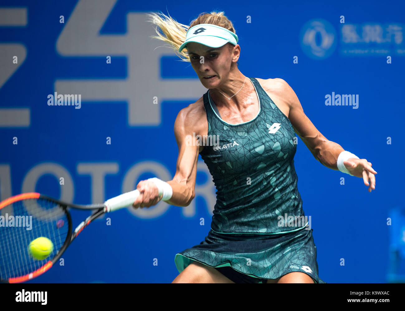 Wuhan, China. 24th September, 2017. Lesia Tsurenko of Ukraine returns ...