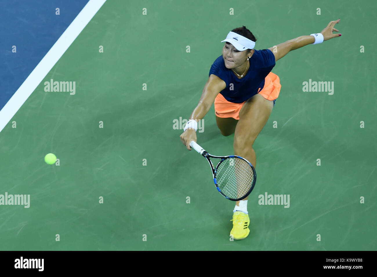 Wuhan, China. 24th September, 2017. Duan Yingying of China returns the ...