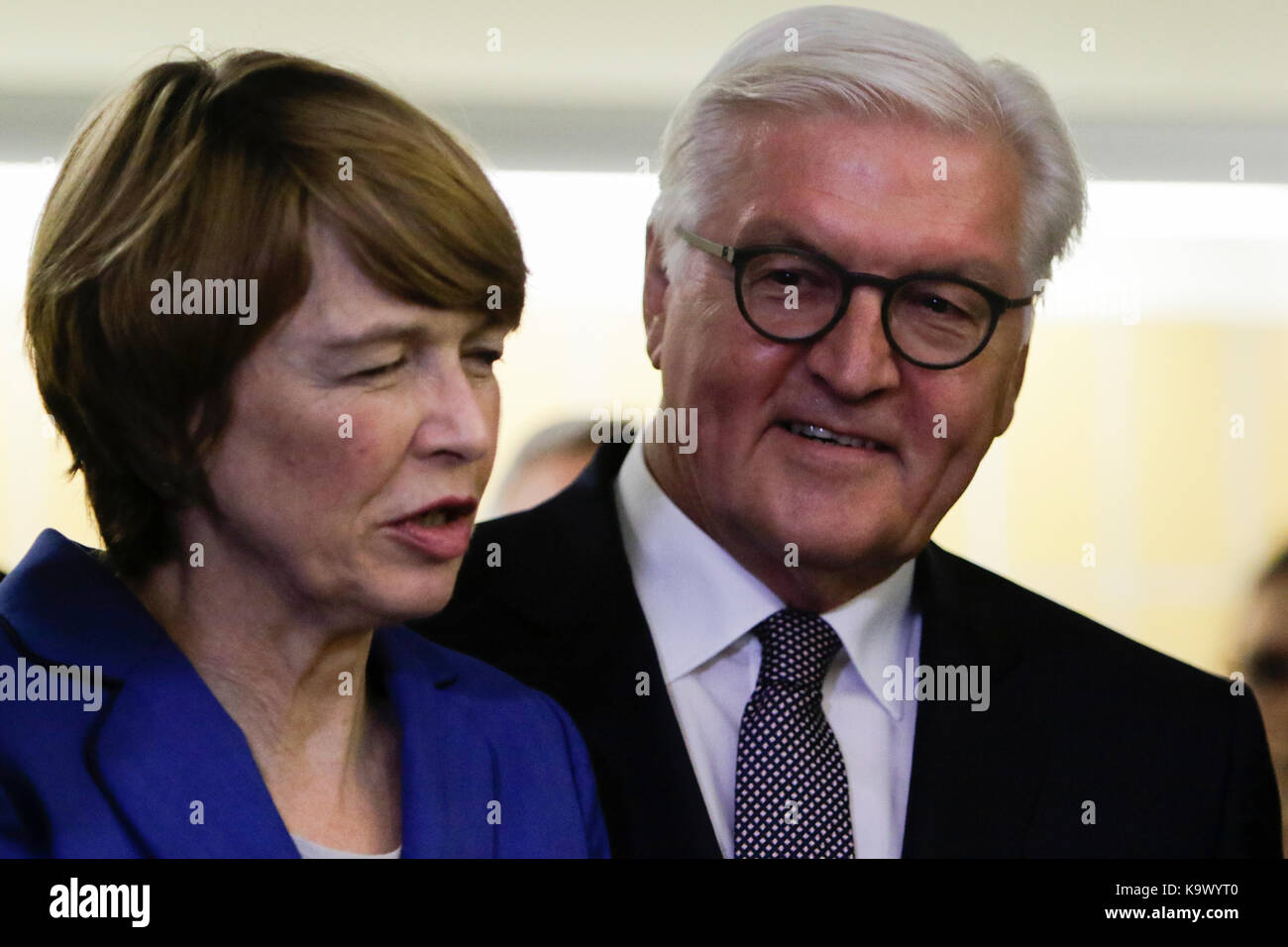 Frank-Walter Steinmeier and his wife wait in line of the voters for ...
