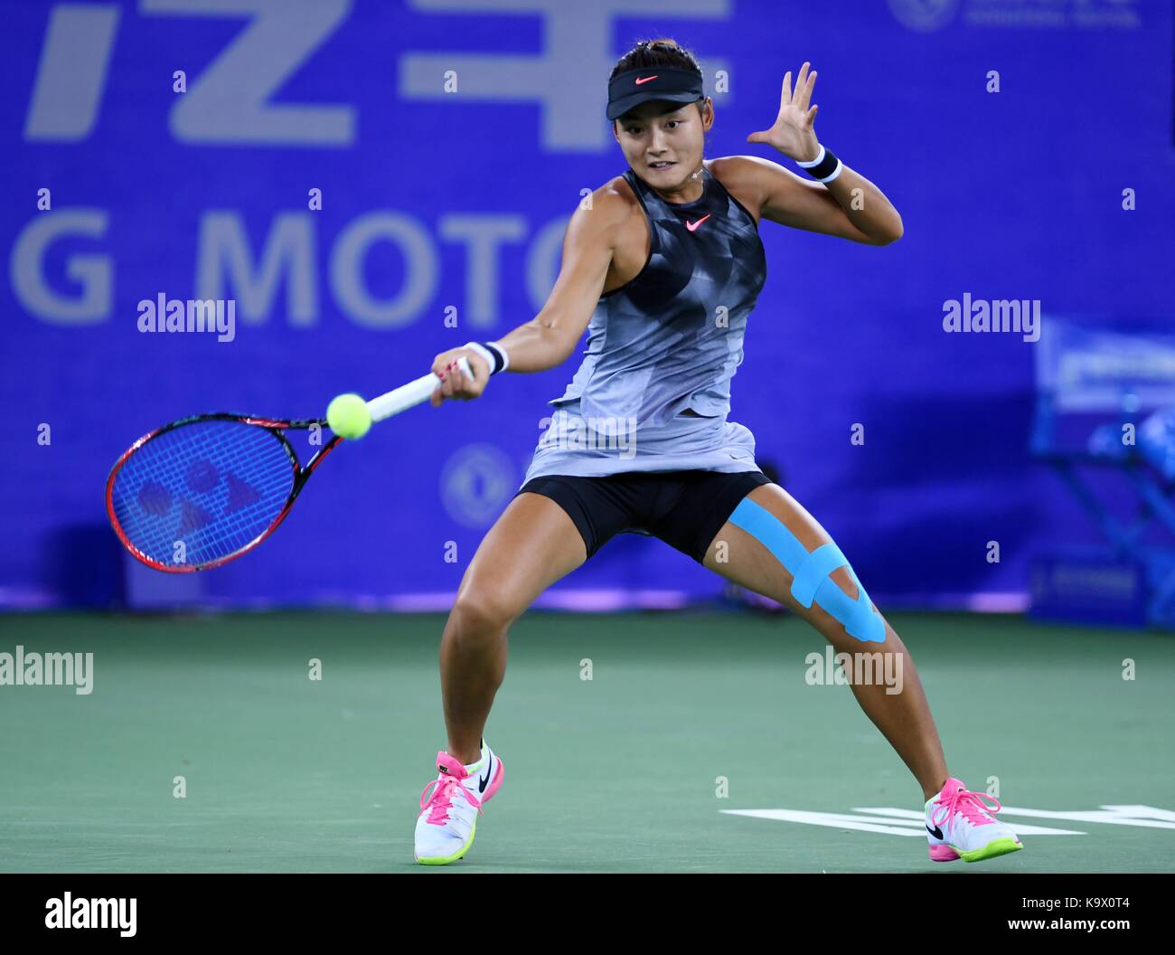 Wuhan, China. 24th September, 2017. Wang Yafan of China returns the ...